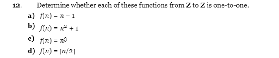 Solved 12. Determine whether each of these functions from Z | Chegg.com