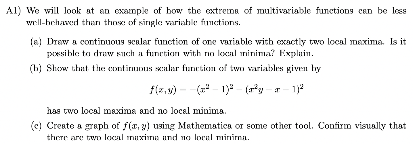 Solved A1) We will look at an example of how the extrema of | Chegg.com