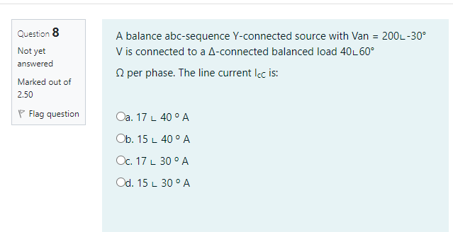 Solved Question 8 A balance abc-sequence Y-connected source | Chegg.com