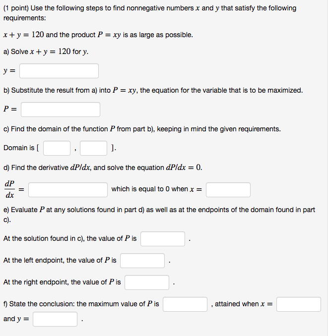 Solved (1 point) Use the following steps to find nonnegative | Chegg.com