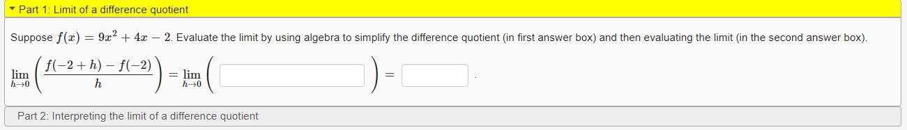 Solved Part 1: Limit of a difference quotient Suppose f(x) = | Chegg.com