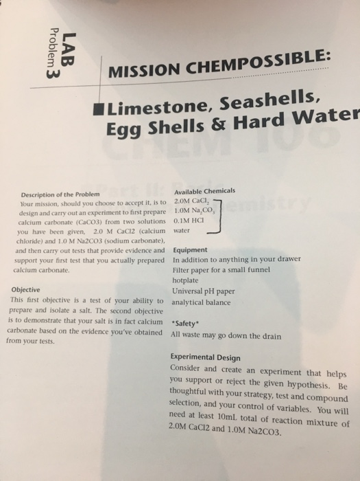 Solved MISSION CHEMPOSSIBLE: Limestone, Seashells, Egg | Chegg.com