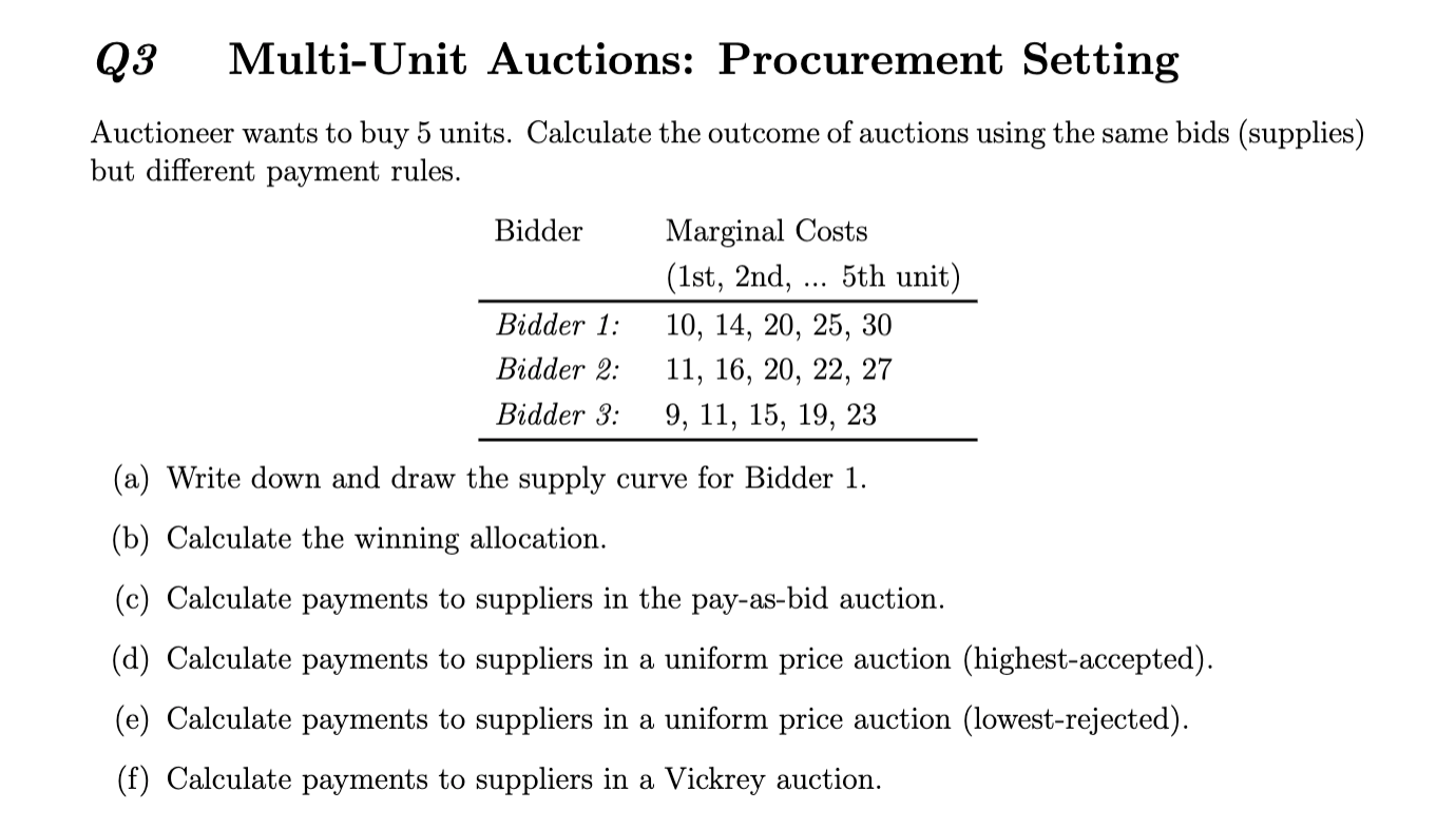 Solved Q3 Multi-Unit Auctions: Procurement Setting | Chegg.com