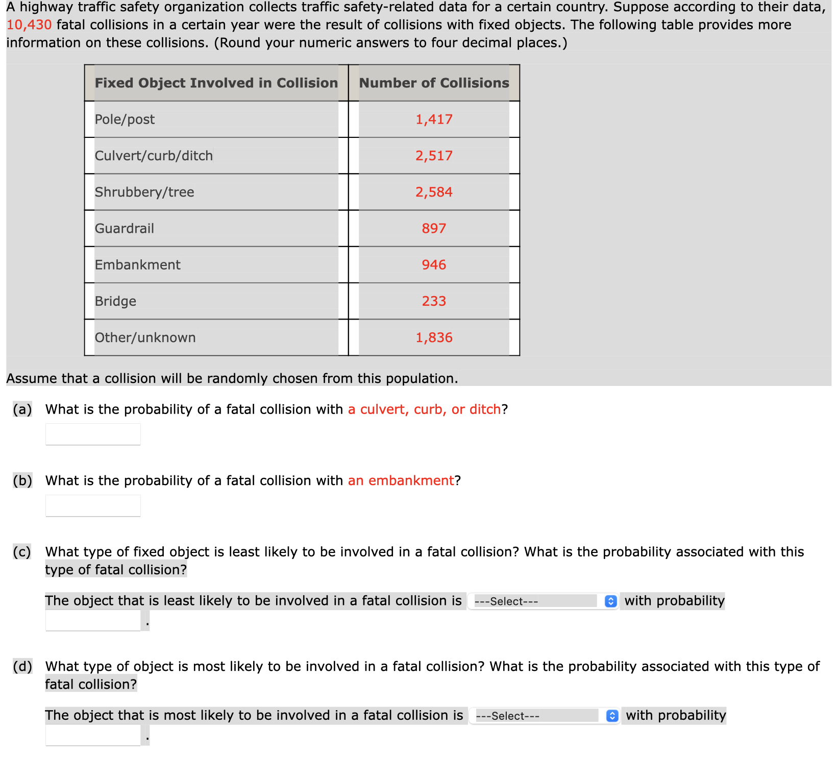 Solved A highway traffic safety organization collects | Chegg.com
