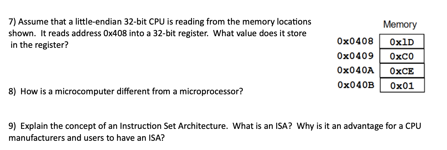 Solved Memory 7) Assume that a little-endian 32-bit CPU is | Chegg.com