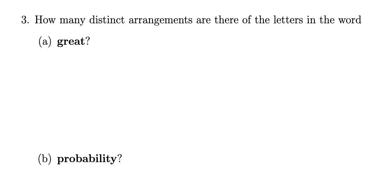 Solved 3. How many distinct arrangements are there of the | Chegg.com