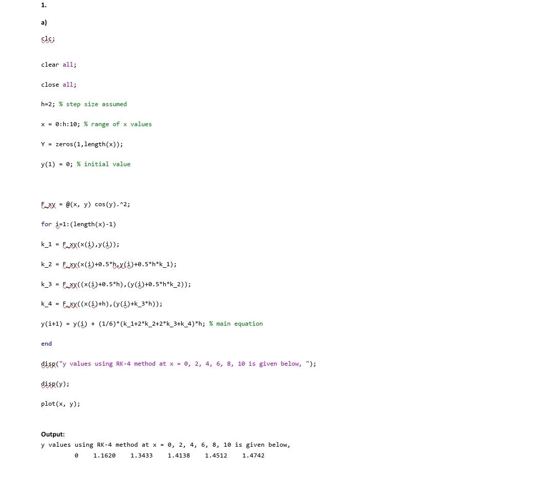 Solved 1. a) sls clear all; close all; h=2; % step size | Chegg.com