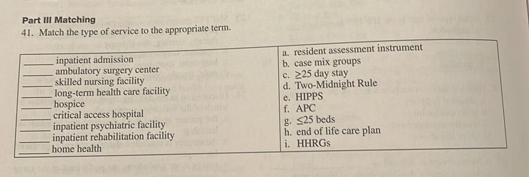 Solved Part III Matching 41. Match the type of service to | Chegg.com