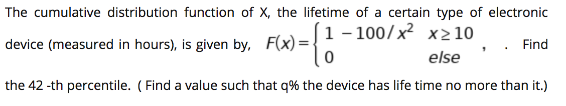 Solved The cumulative distribution function of X, the | Chegg.com
