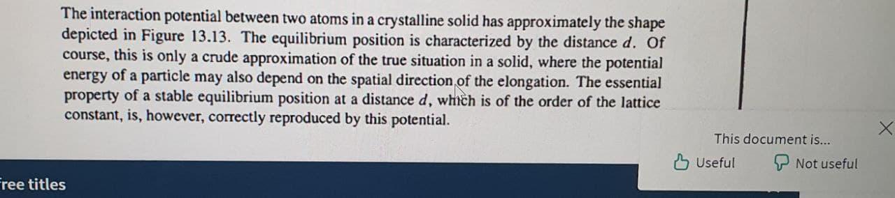 Solved The interaction potential between two atoms in a | Chegg.com