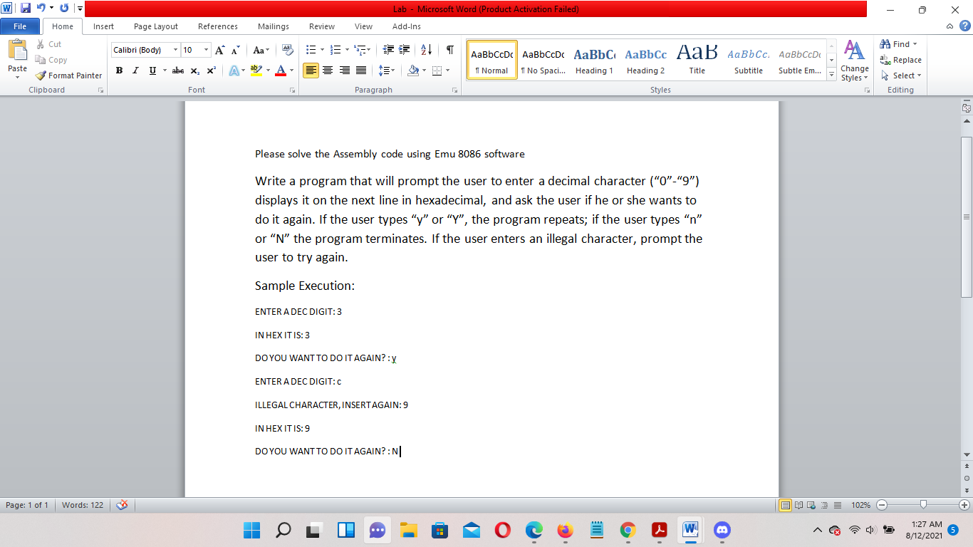 Solved Please solve the Assembly code using Emu 8086 | Chegg.com