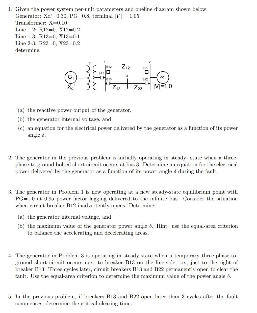 Solved = 1. Given the power system per-unit parameters and | Chegg.com