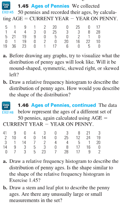Solved 1.45 Ages of Pennies We collected EX0145 50 pennies | Chegg.com