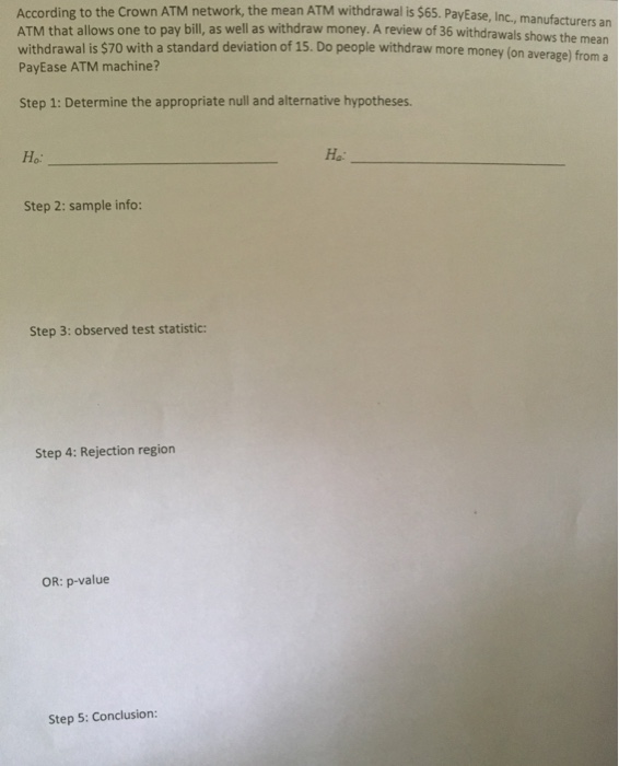 Solved According to the Crown ATM network, the mean ATM | Chegg.com