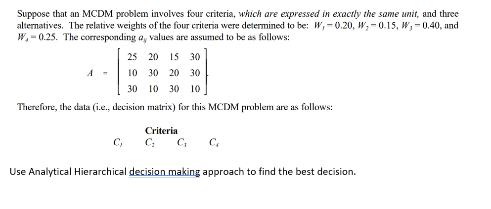 Solved Suppose that an MCDM problem involves four criteria, | Chegg.com