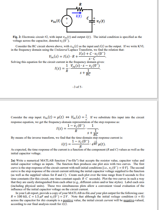 Solved Fig. 2: Electronic circuit \#2, with input vIn (t) | Chegg.com