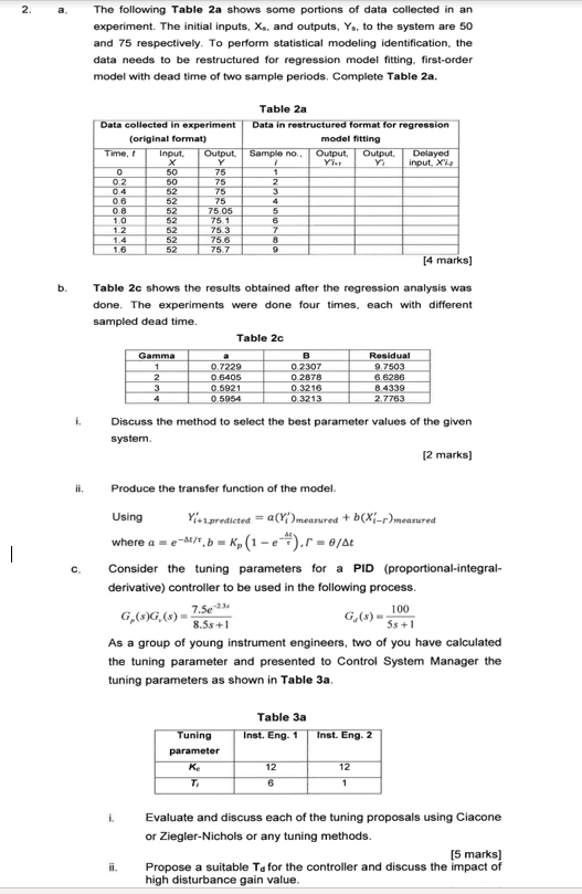 Solved a. The following Table 2 a shows some portions of | Chegg.com