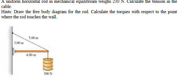 Solved A uniform horizontal rod in mechanical equilibrium | Chegg.com