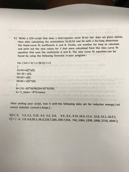 Solved Write a C/C+ script that does a least squares curve | Chegg.com