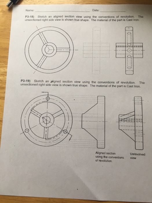 Solved Date: Name: P3-18) Sketch an aligned section view | Chegg.com