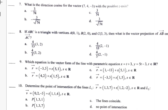Solved 7. What is the direction cosine for the vector | Chegg.com