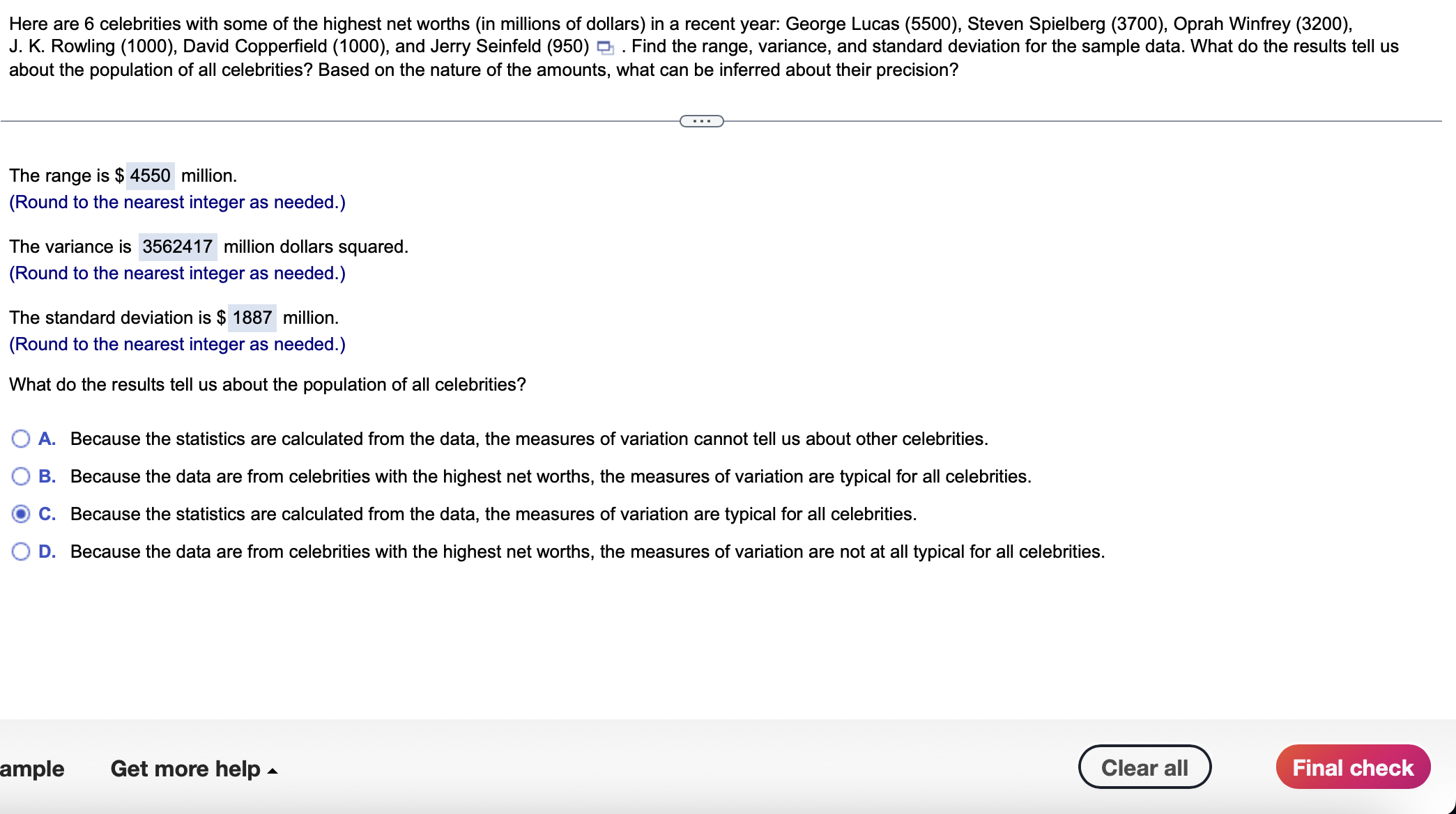 Solved Here are 6 celebrities with some of the highest net | Chegg.com