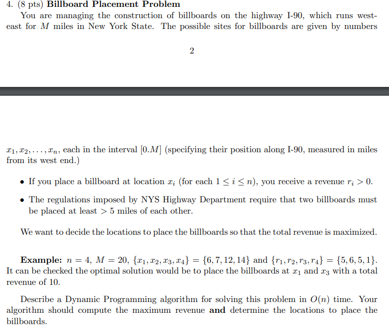 Solved 4. (8 pts) Billboard Placement Problem You are | Chegg.com