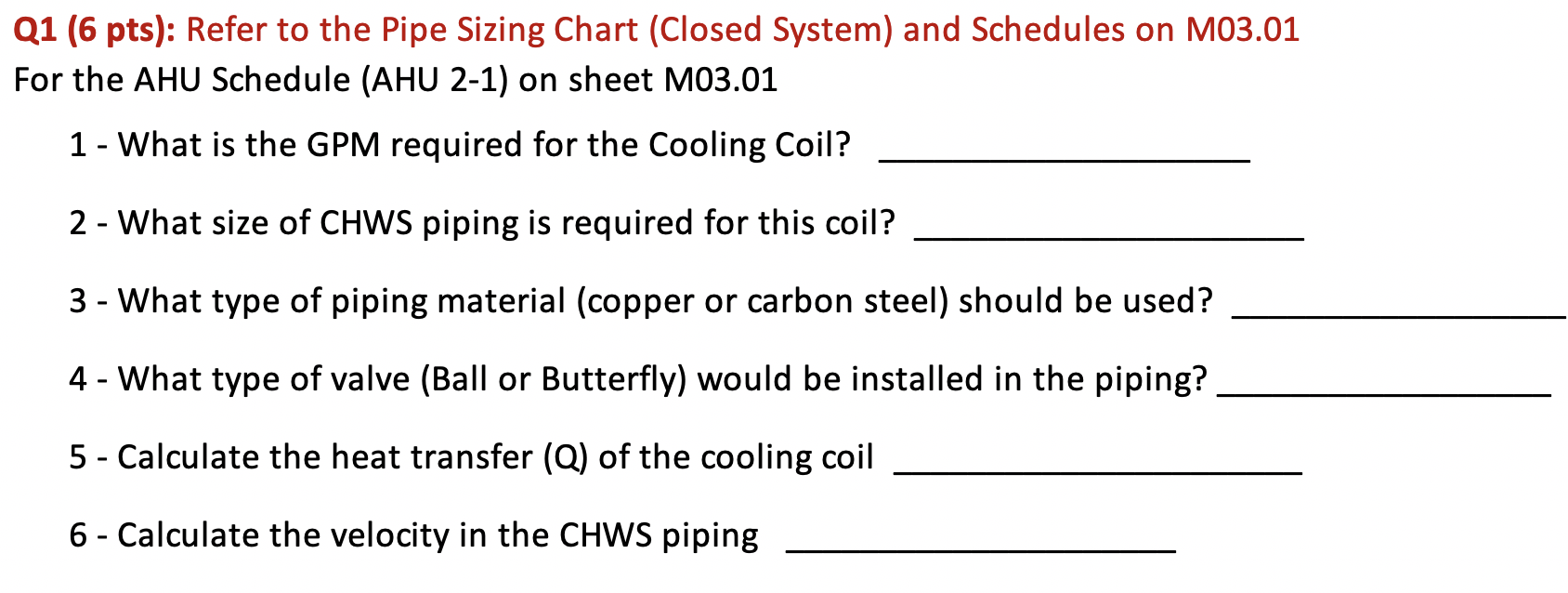 Solved Q1 (6 pts): Refer to the Pipe Sizing Chart (Closed | Chegg.com