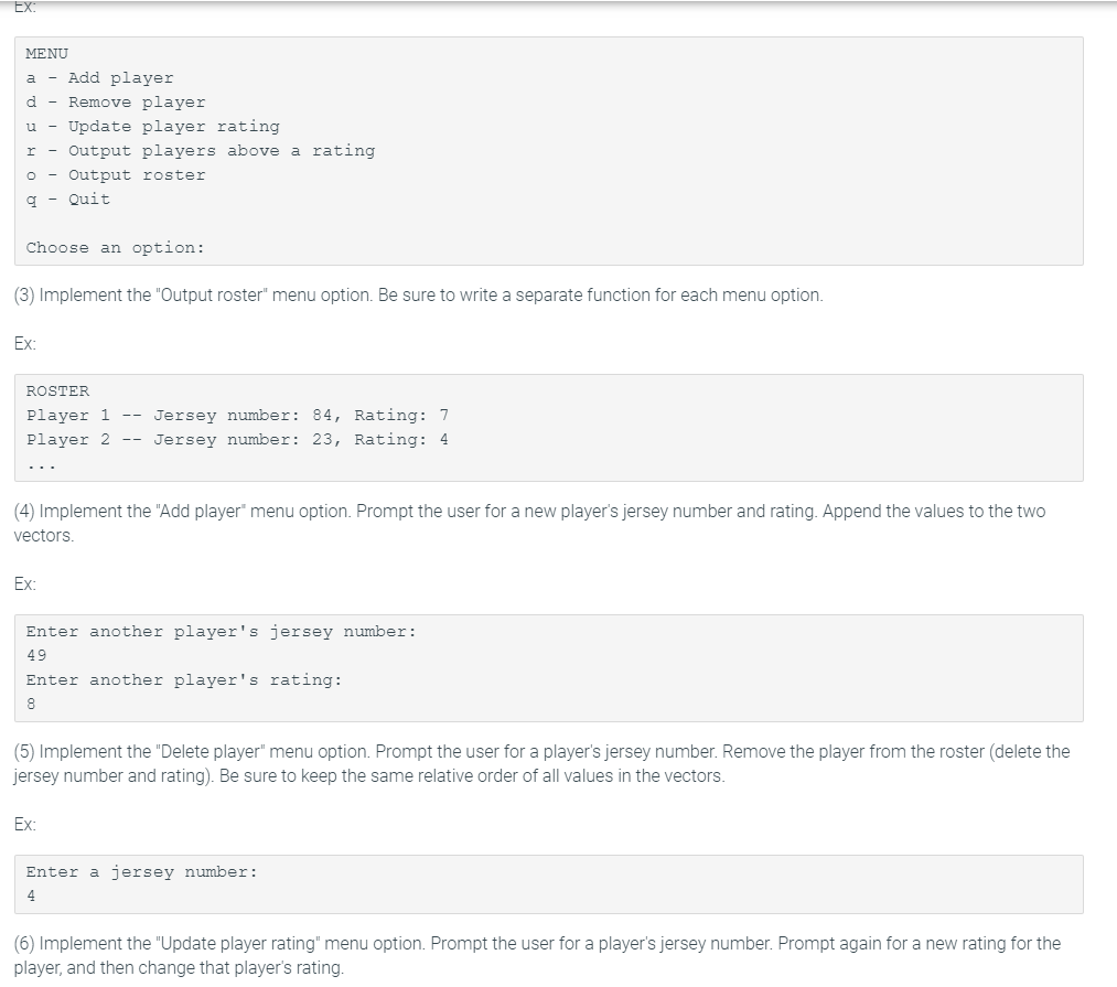 Solved This program will store roster and rating information | Chegg.com