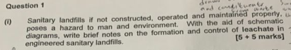Solved Question 1 (i) Sanitary landfills if not constructed, | Chegg.com