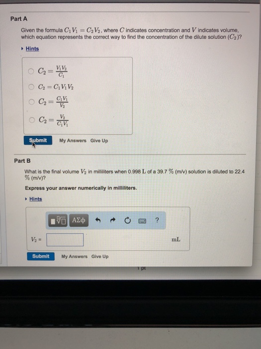 Solved Part A Given the formula CM = C2V. where C indicates | Chegg.com
