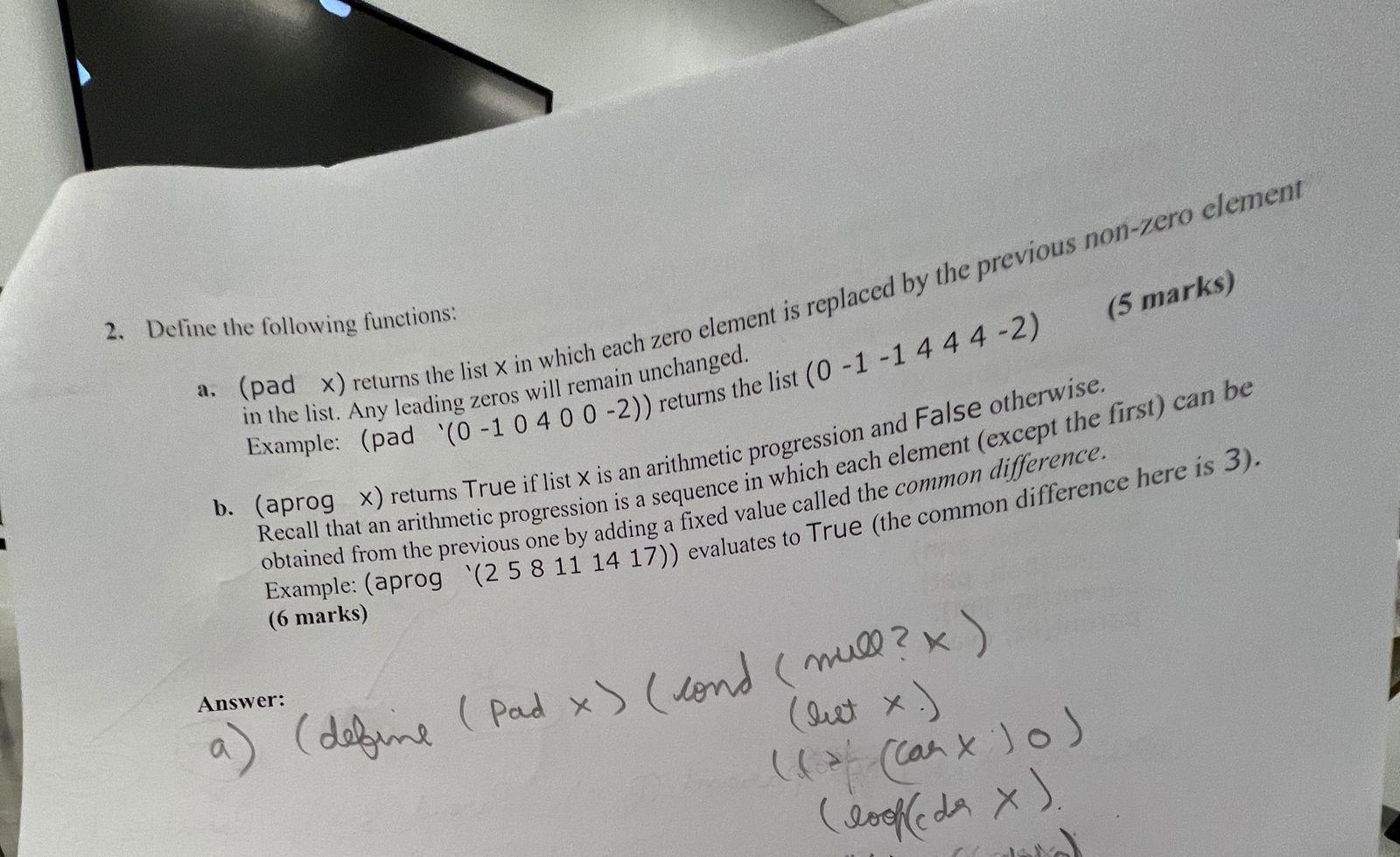 Solved 2. Define the following functions: a. (pad x ) | Chegg.com