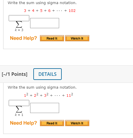Solved Write the sum using sigma notation. 3+ 4+ 5+ 6+ ... + | Chegg.com