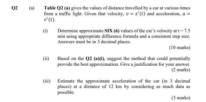Solved Table Q2(a): Distance as a function of time. Time,t | Chegg.com