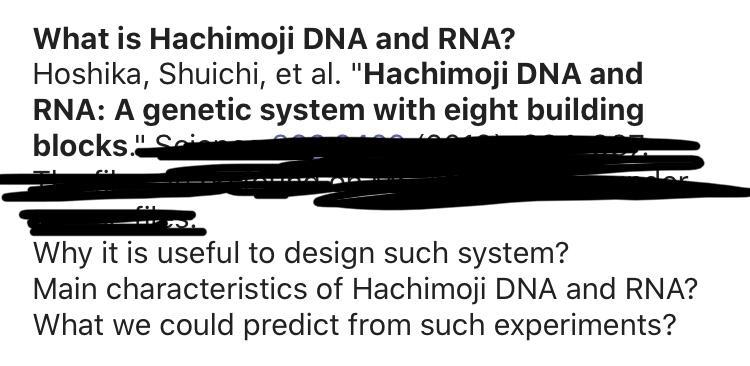 Solved What is Hachimoji DNA and RNA? Hoshika, Shuichi, et | Chegg.com