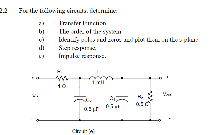 Solved For the following circuits, determine: a) Transfer | Chegg.com