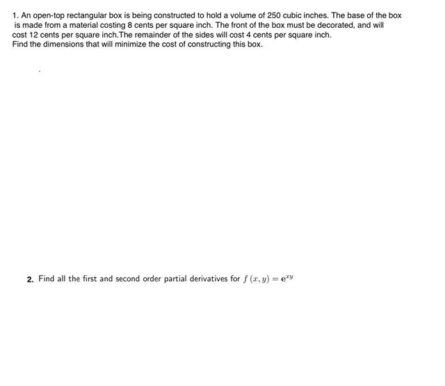 Solved 1. An open-top rectangular box is being constructed | Chegg.com