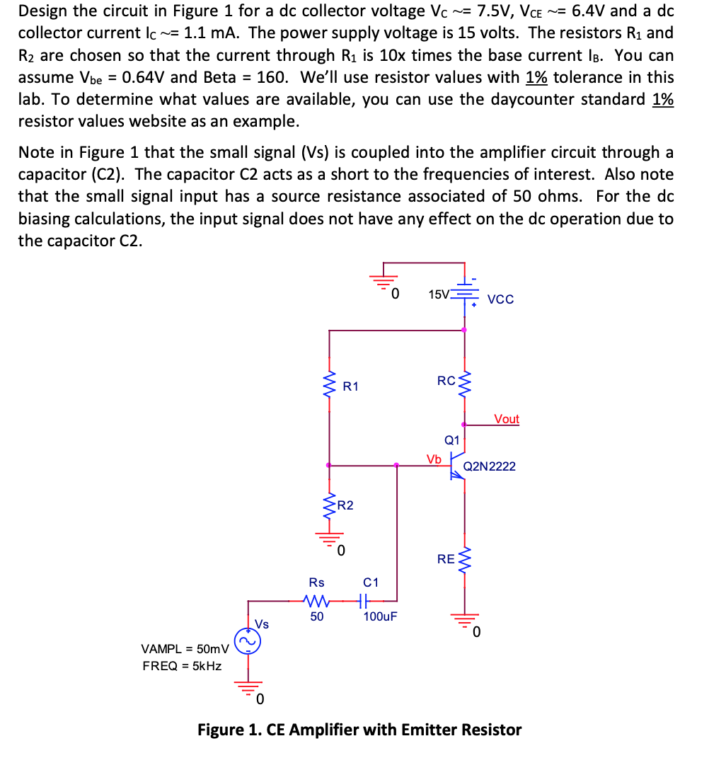Solved Design the circuit in Figure 1 for a dc collector | Chegg.com