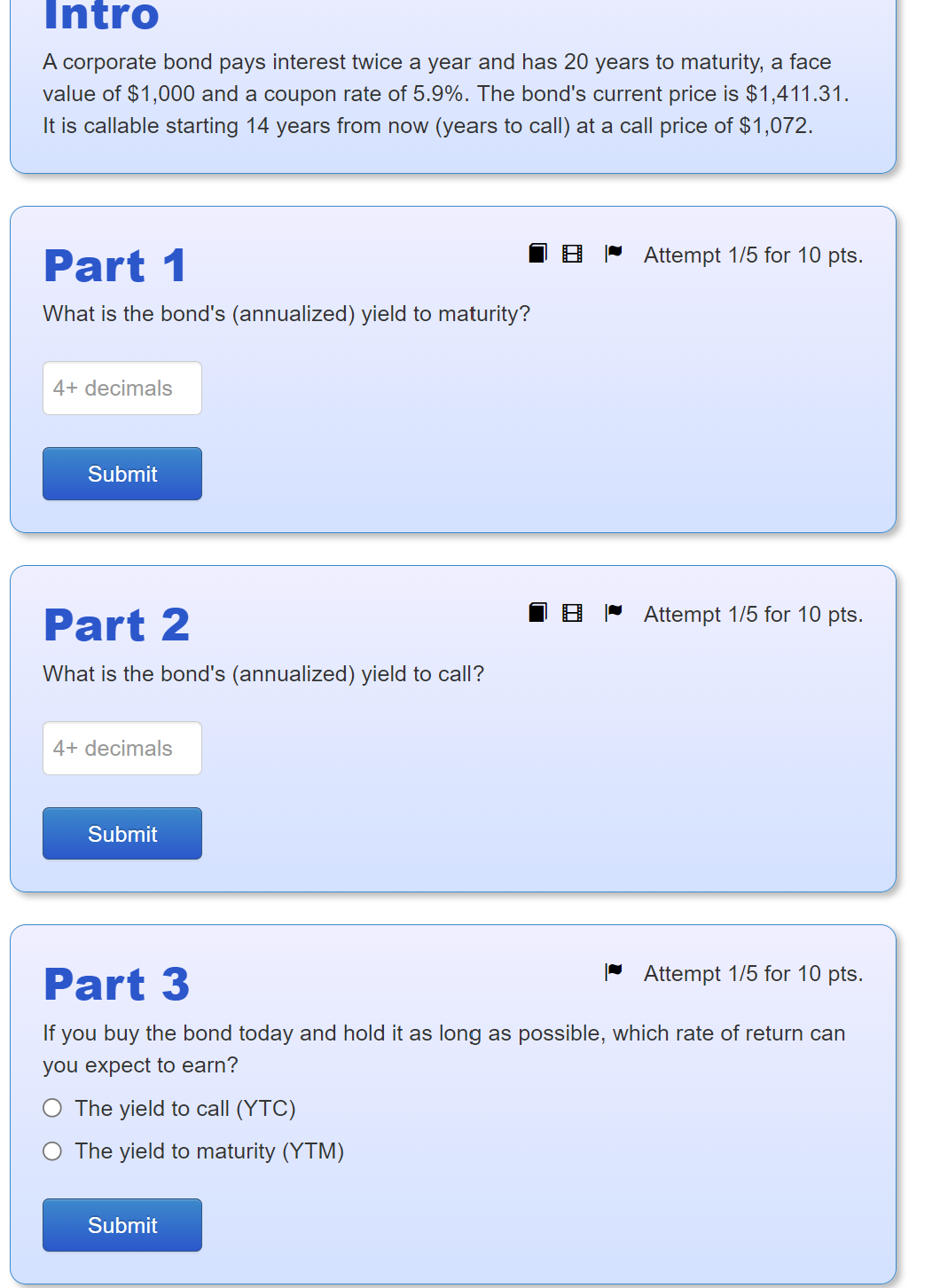 Solved Intro A corporate bond pays interest twice a year and | Chegg.com