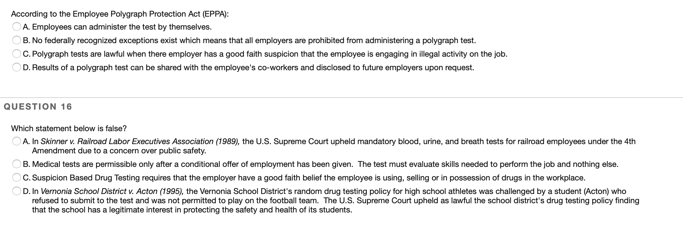 Solved According to the Employee Polygraph Protection Act | Chegg.com