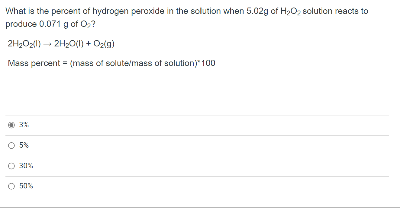 Solved What is the percent of hydrogen peroxide in the | Chegg.com