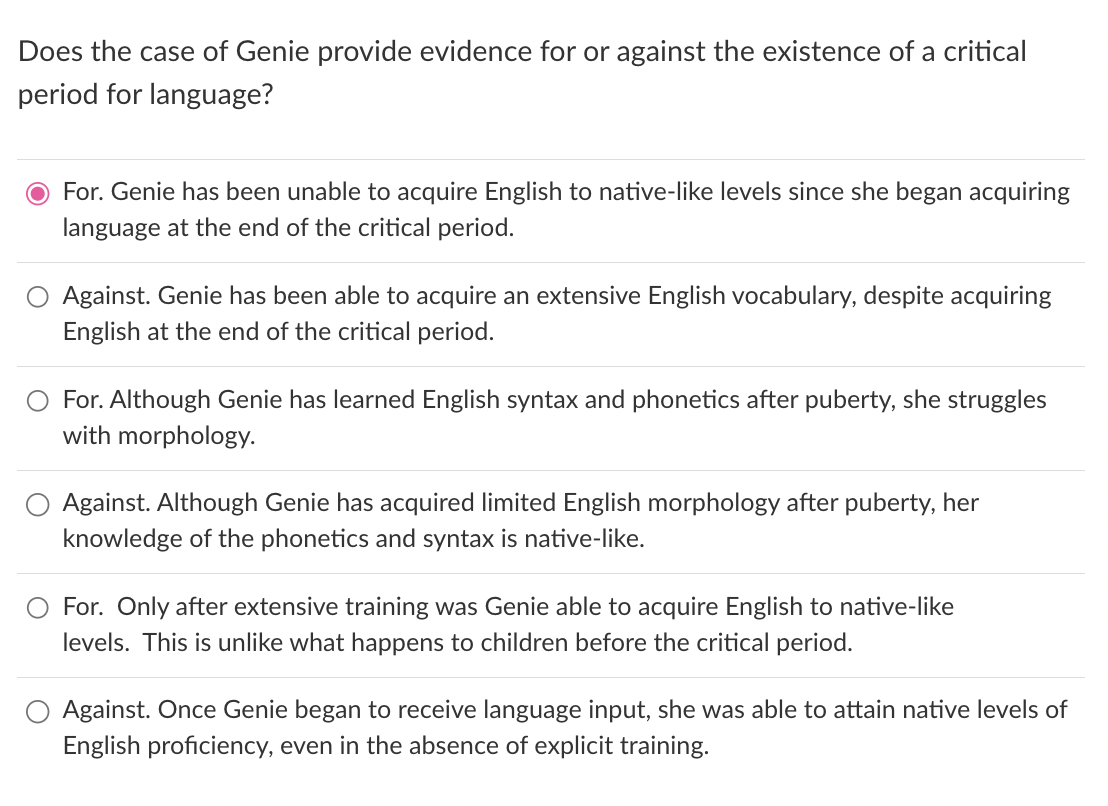 Does the case of Genie provide evidence for or | Chegg.com