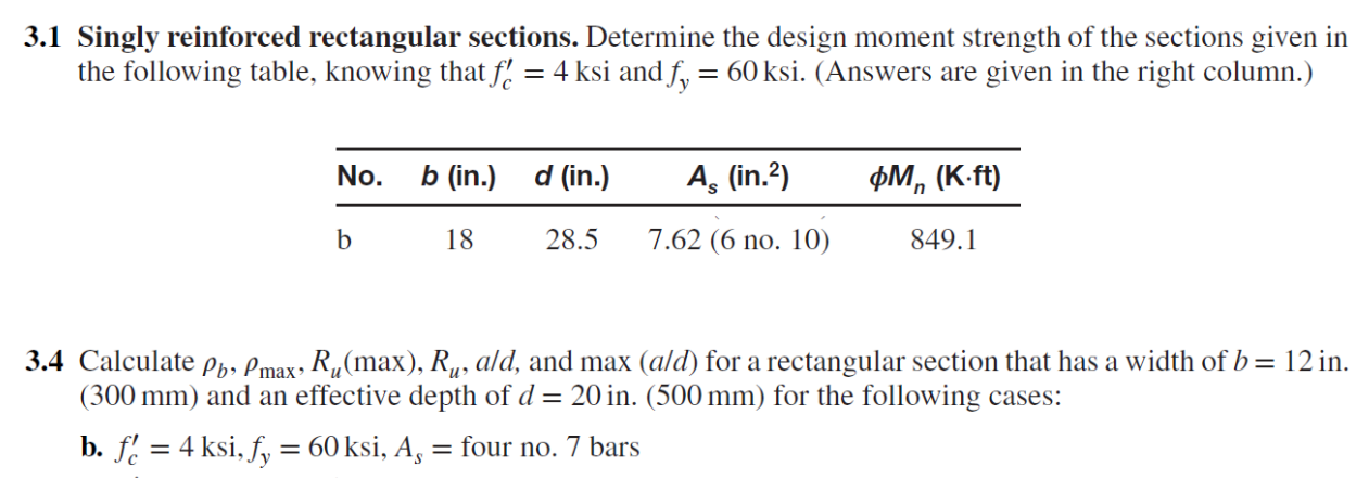 Solved 3.1 Singly reinforced rectangular sections. Determine | Chegg.com