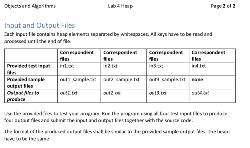 Objects and Algorithms Lab 4 Heap Page 1 of 2 Lab 4 | Chegg.com