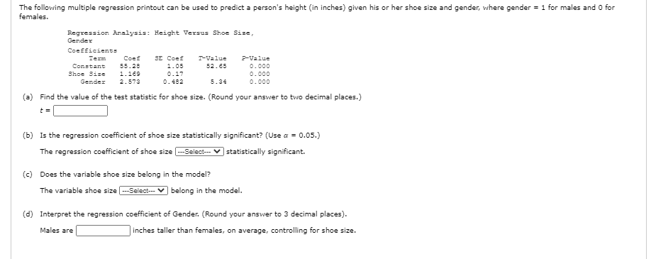 Solved The following multiple regression printout can be | Chegg.com