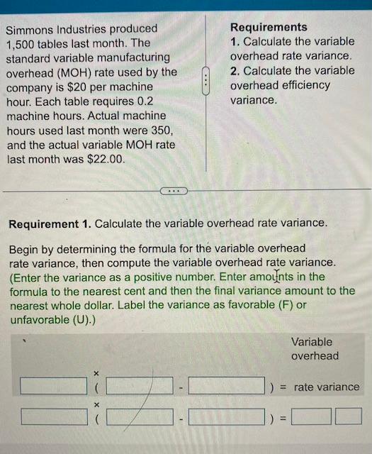 Solved Requirement 1. Calculate the variable overhead rate | Chegg.com