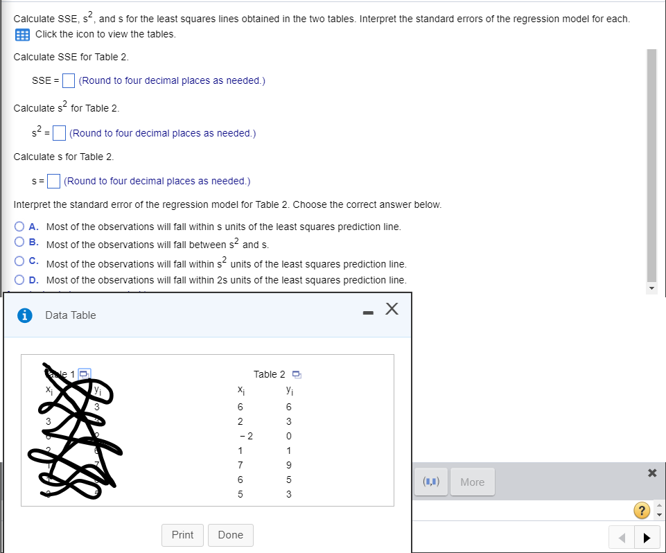 Solved Calculate SSE, s, and s for the least squares lines | Chegg.com