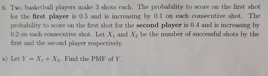 Solved 6. Two basketball players make 3 shots each. The | Chegg.com