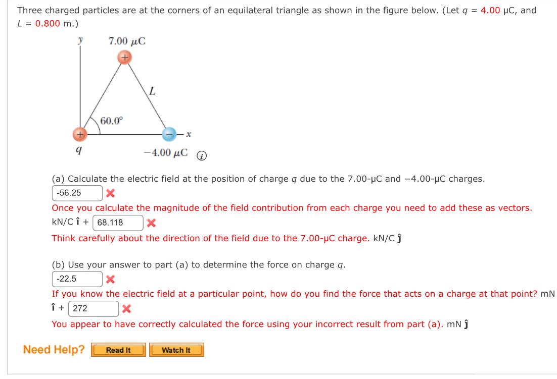 Solved Three charged particles are at the corners of an | Chegg.com