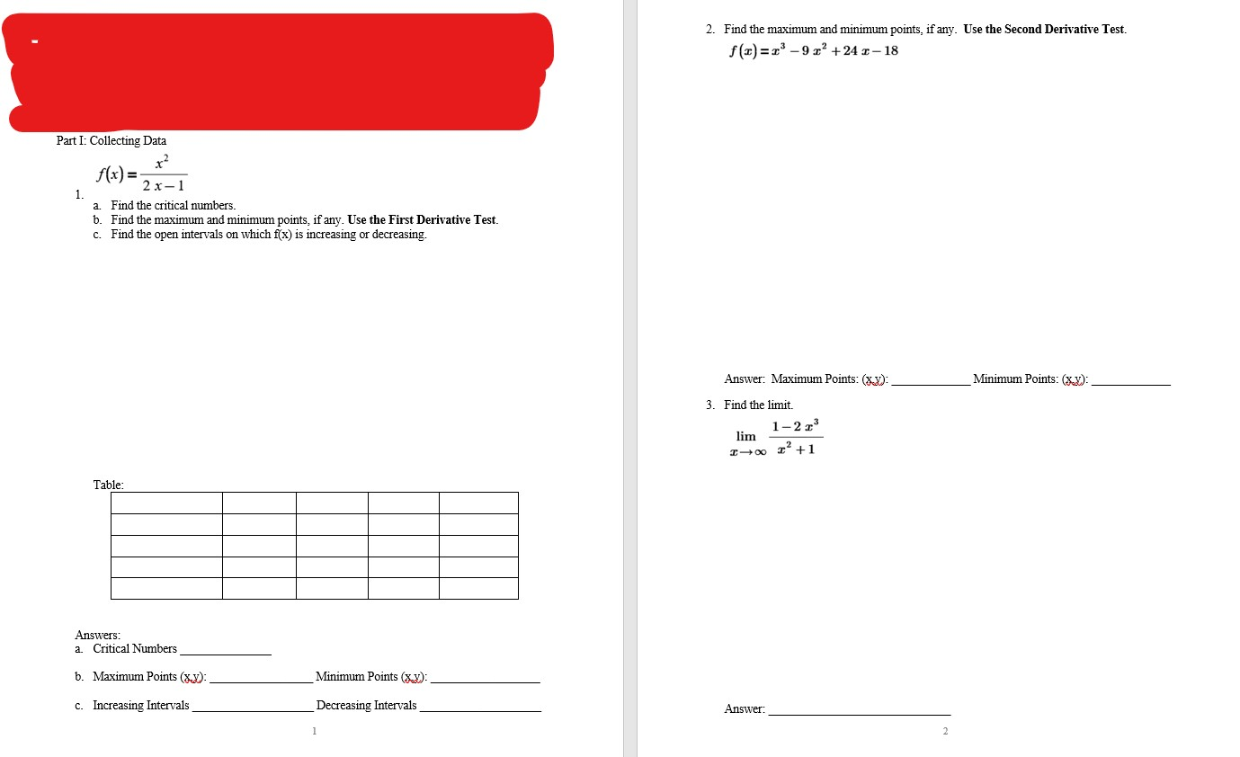 Solved 2. Find the maximum and minimum points, if any. Use | Chegg.com
